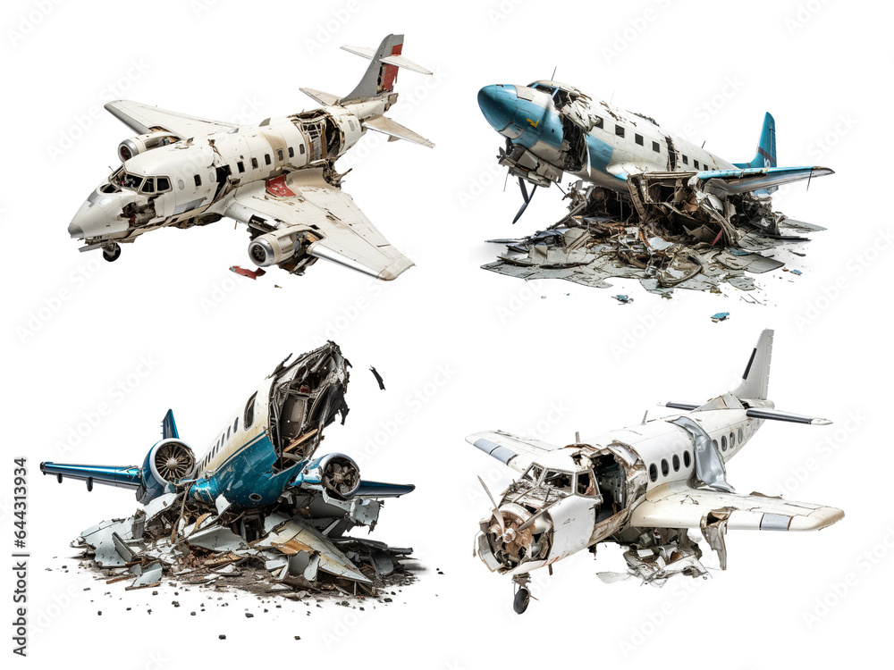 Crashed plane, transparent background, isolated image, generative AI ...