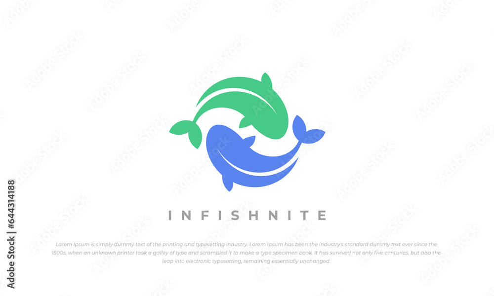 two fish, twins fish logo pictogram style with blue and green color ...