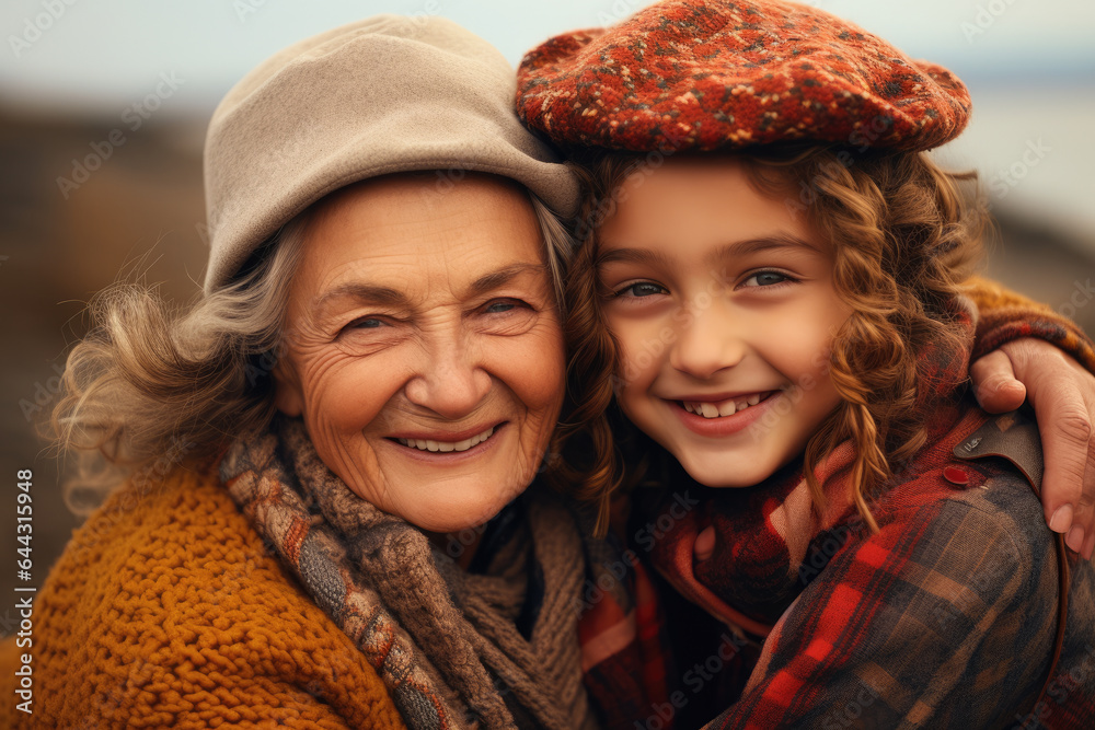 Older woman and young girl sharing warm embrace. Love and connection ...