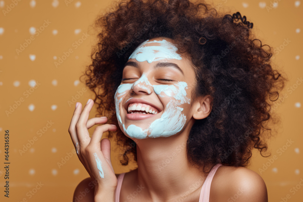 Woman is wearing face mask and smiling. This picture can be used to ...