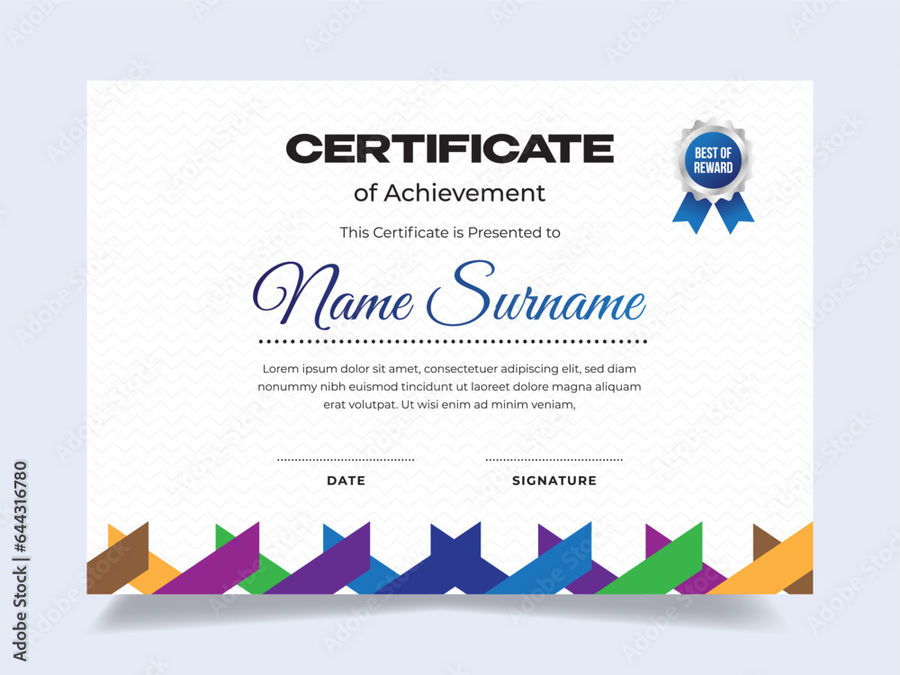 Modern origami certificate of achievement template with icon badge ...