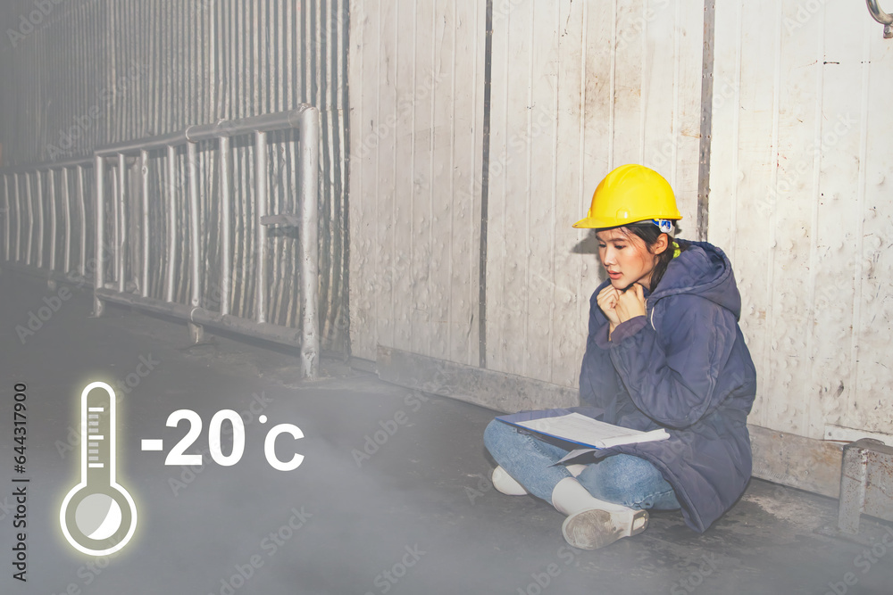 Accident female worker worker wearing sweater stuck inside the ...