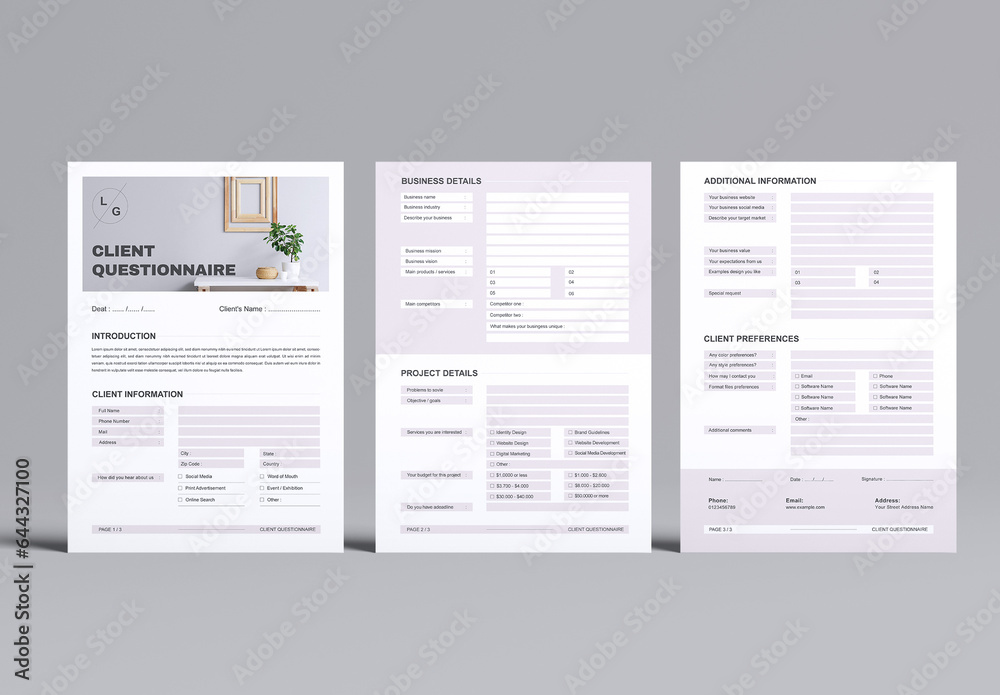 Client Questionnaire Design Stock Template | Adobe Stock
