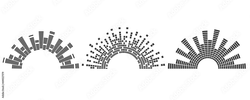 Semicircle sound wave. Audio music equalizer. Round circular icons set ...