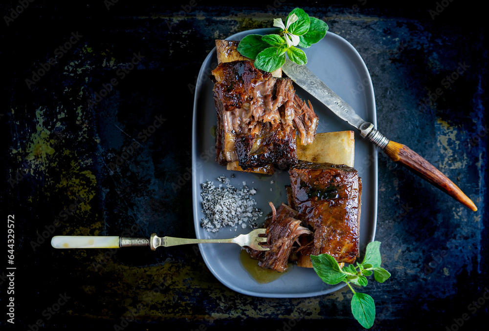 New Zealand Braised Beef Short Rib, Black Garlic salt & Herb garnish ...