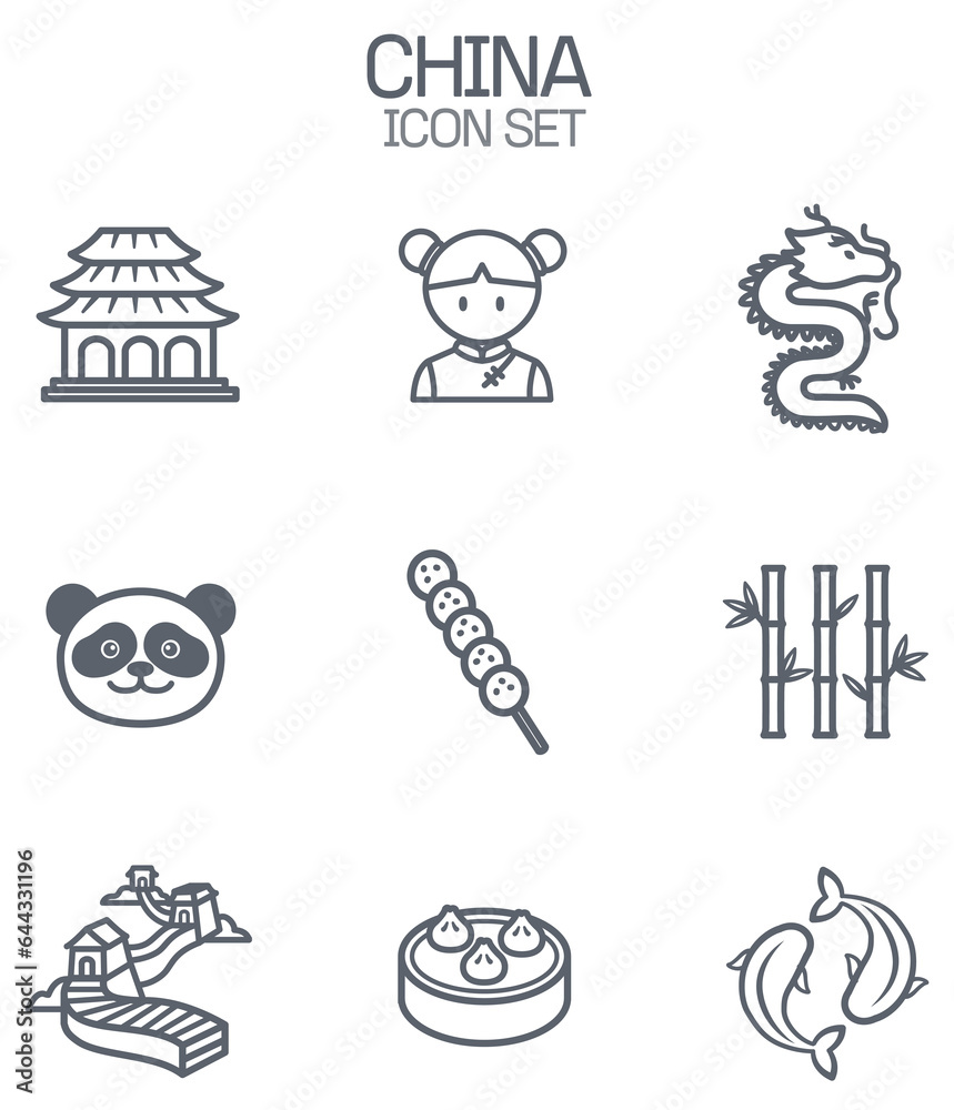 Chinese culture icon set, pictograms Stock Illustration | Adobe Stock