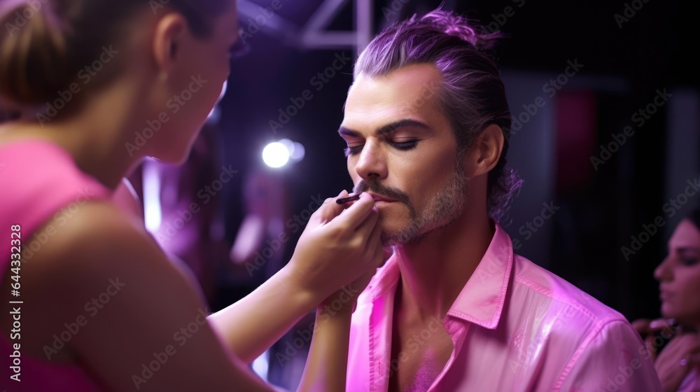 Portrait of a male makeup artist backstage at a fashion show ...