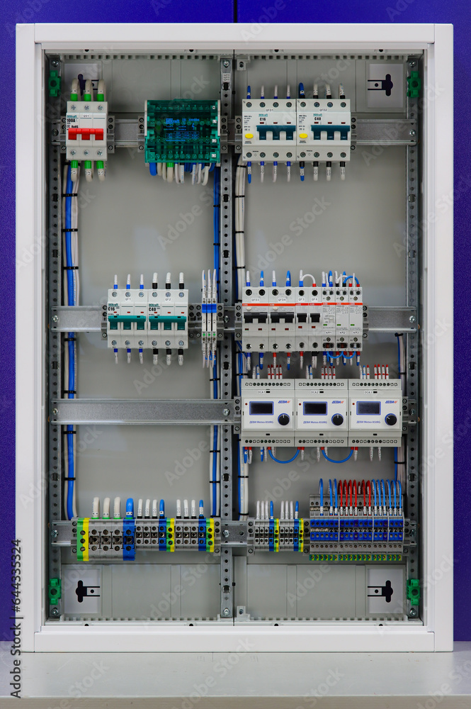 Electric switchboard for landscape automation control. Stock Photo ...