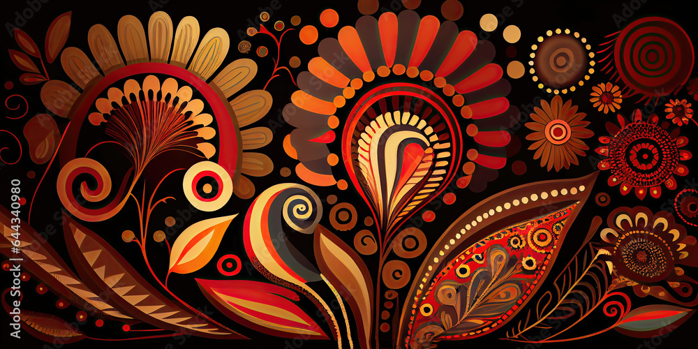 Folk art abstract background with warm colors Stock Illustration ...