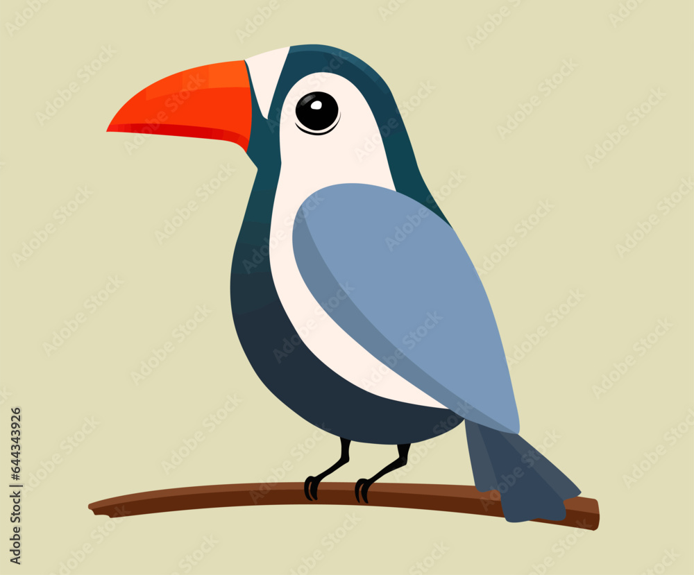 Vector illustration of a stylized blue Toucan bird sitting on a branch ...