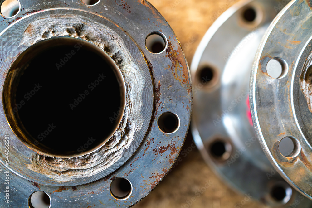 Severe corrosion of pipe flanges in the petroleum industry Stock Photo ...