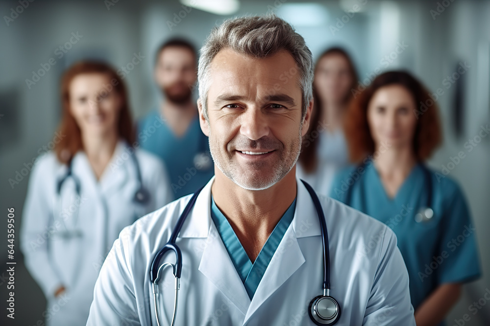 Caucasian Doctor Leading a Dedicated Team of Nurses and Assistants ...