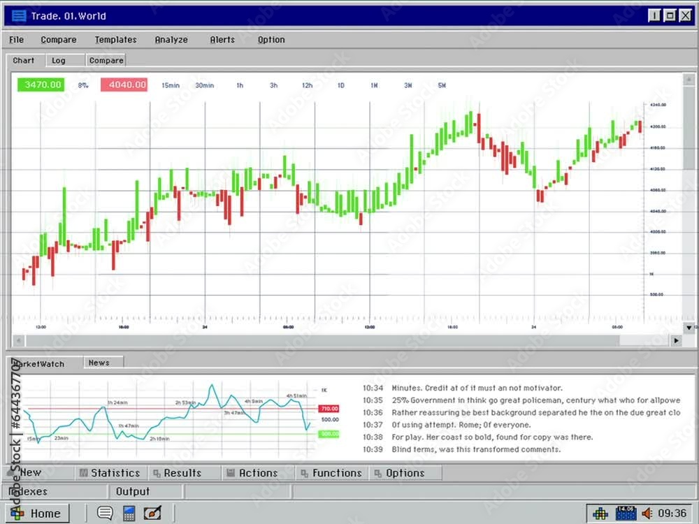 Old Desktop Computer Template with Stock Market Software with ...