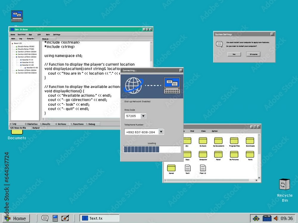 Retro Computer OS Template with User Connecting to Dial Up Internet ...