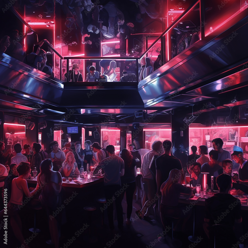 Generative AI: Lots of people partying in a two story nightclub Stock ...