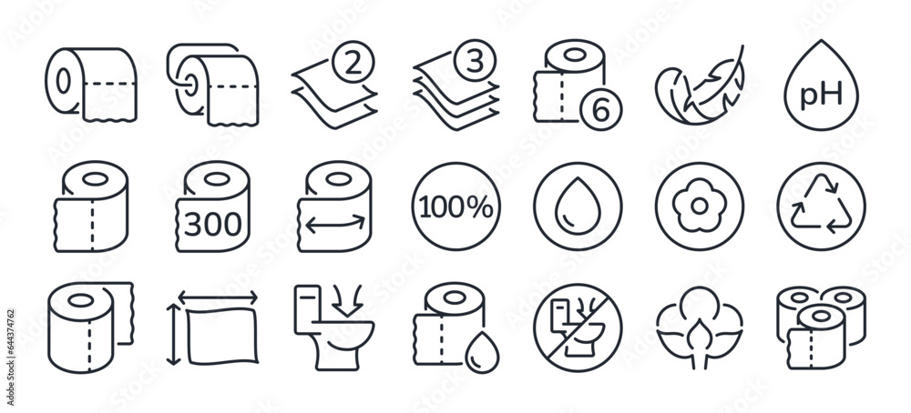 Toilet paper roll editable stroke outline icons set isolated on white ...
