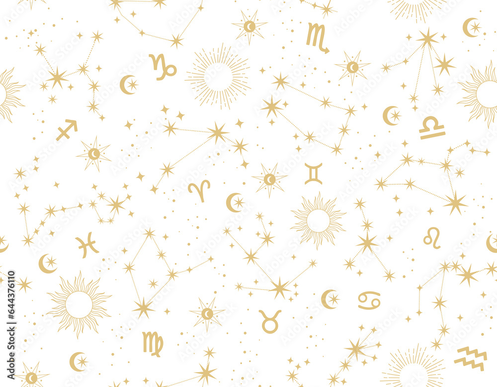 Seamless pattern of zodiac signs. Vector illustration. Twelve ...