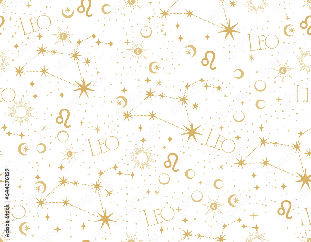 LEO zodiac star seamless pattern. LEO sign symbol stars Vector EPS10 ...