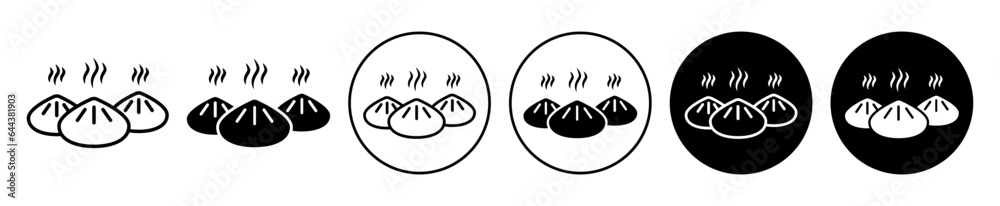 Dumpling icon set. chinese dimsum bun vector symbol. steamed dim momo ...