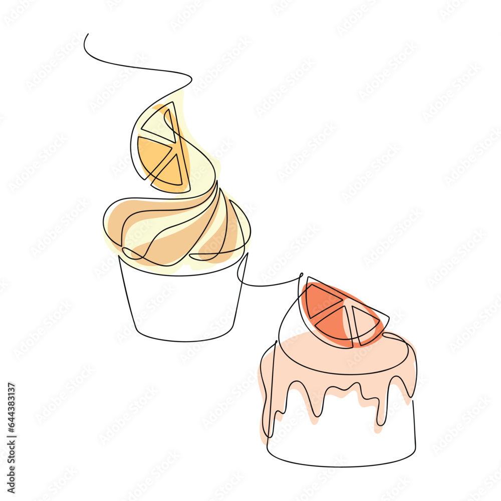 Vector dessert icon set. Cream cupcake muffin lemon cake line ...