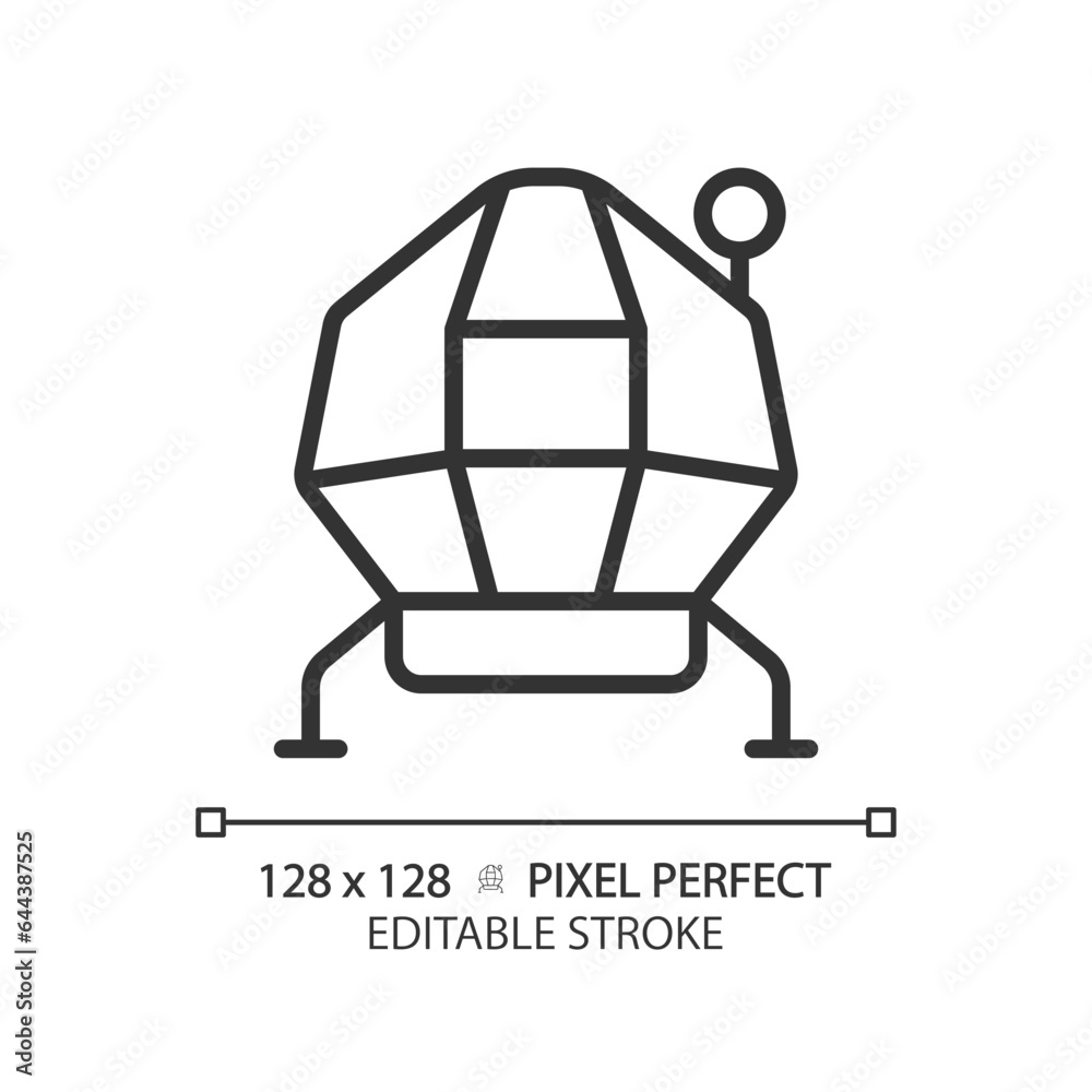 Lunar module pixel perfect linear icon. Moon lander. Space flight ...
