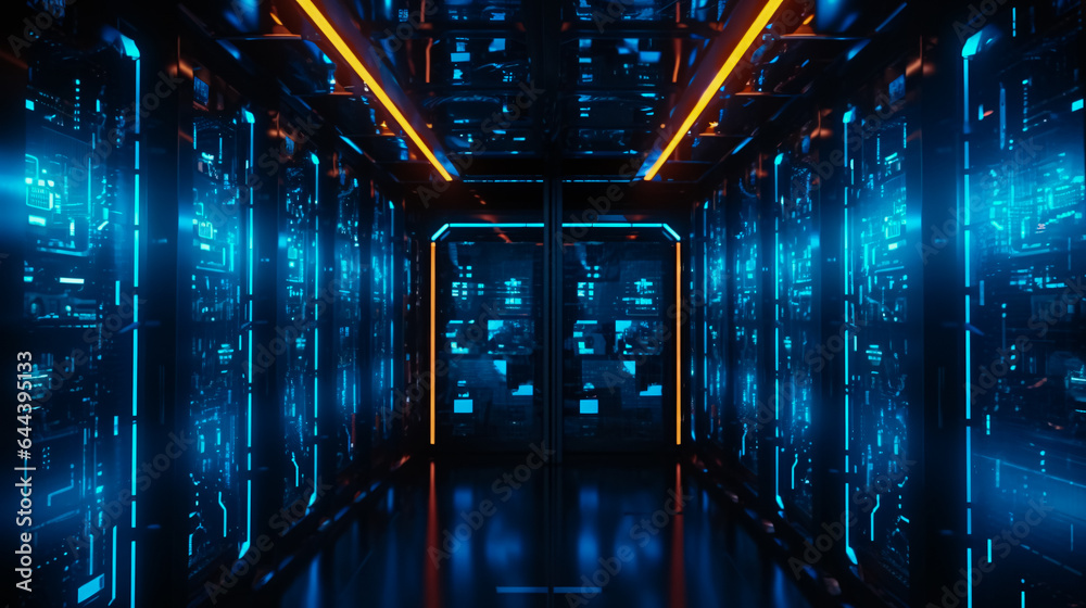 Telecommunications and Supercomputer Technology Concept in a Working ...