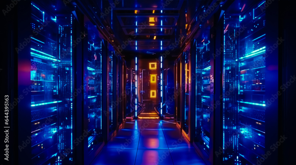 Telecommunications and Supercomputer Technology Concept in a Working ...