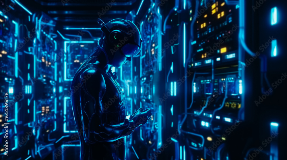 Telecommunications and Supercomputer Technology Concept in a Working ...