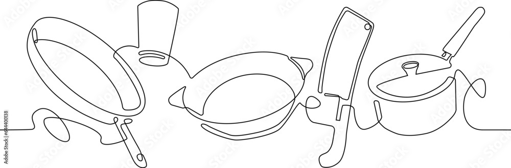 Kitchen utensils. Continuous line drawing background. Vector ...