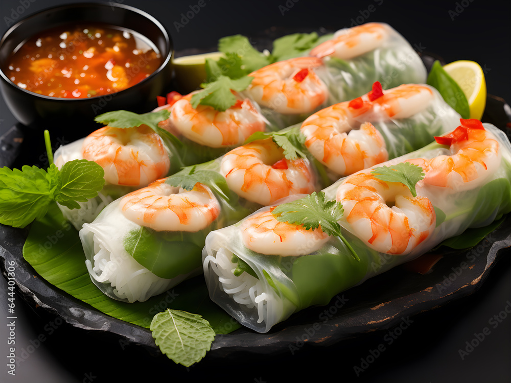 Vietnamese shrimp spring rolls (Gỏi Cuốn). Asian vietnamese food shrimp ...