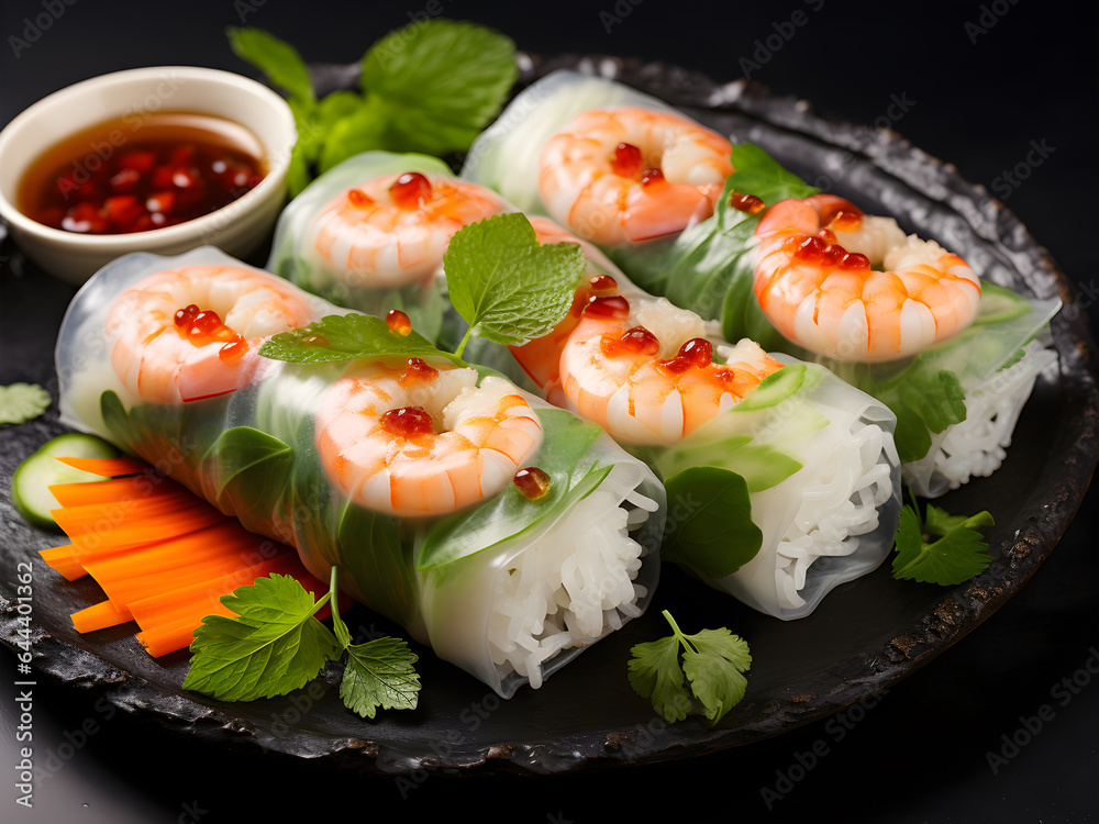 Vietnamese shrimp spring rolls (Gỏi Cuốn). Asian vietnamese food shrimp ...