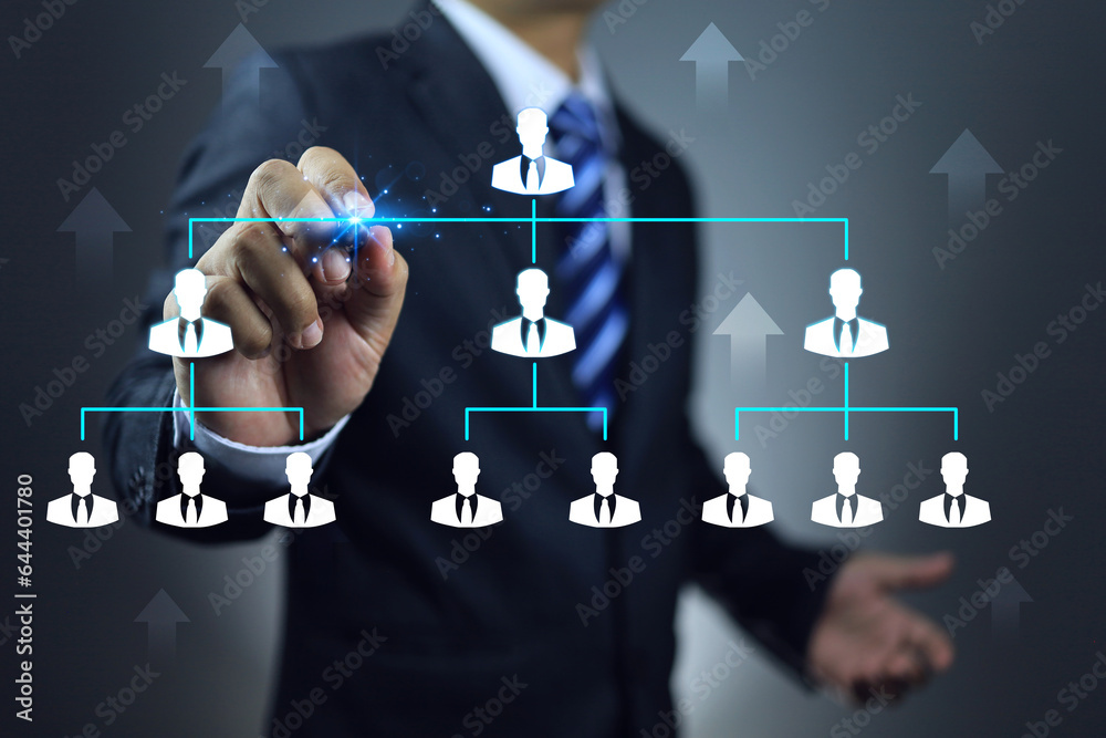 CEO planning manpower on organization chart structure to management ...