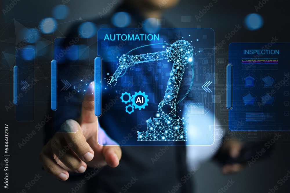Engineer turning on panel of robotic process automation RPA on robot ...