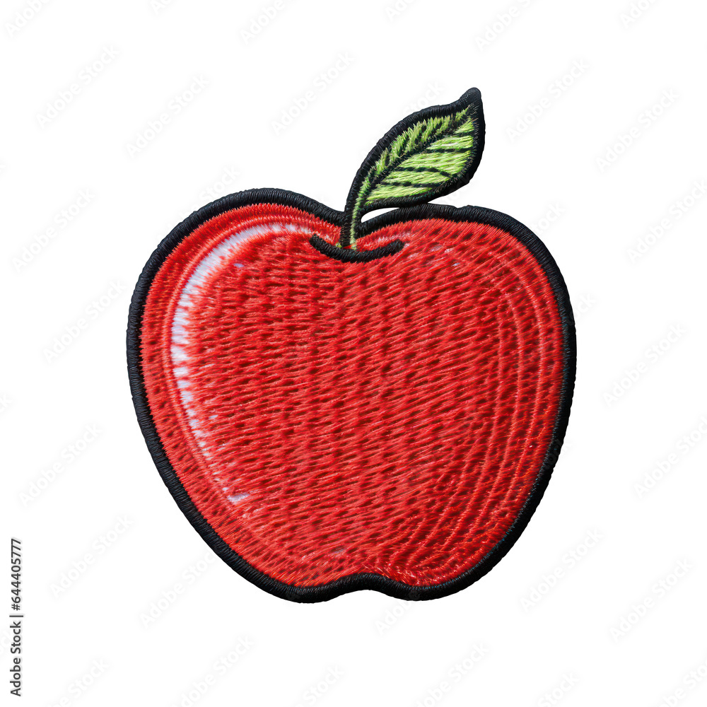 apple embroidered patch badge on isolated transparent background png, generative ai Stock ...