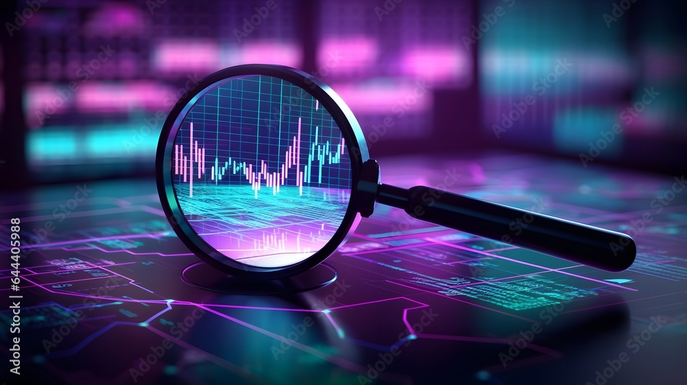 Data analysis, search engine optimization or SEO. magnifier, charts ...