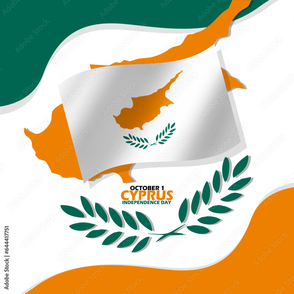 Cyprus flag with its coat of arms and bold text on white background to ...