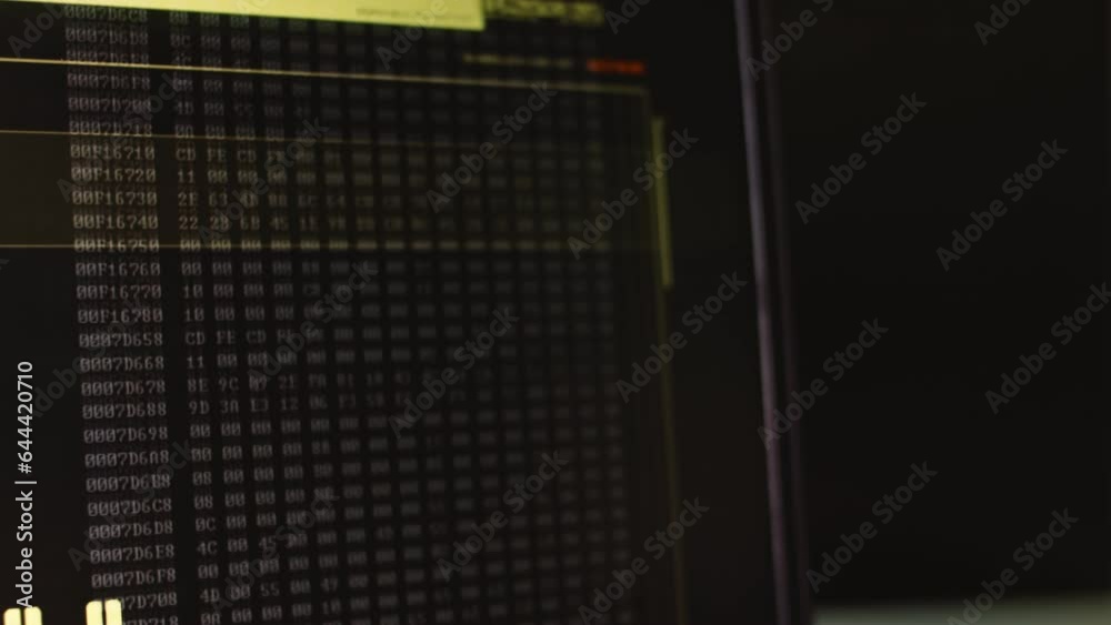 Binary code black and black background with digits moving on screen, Concept of digital age ...