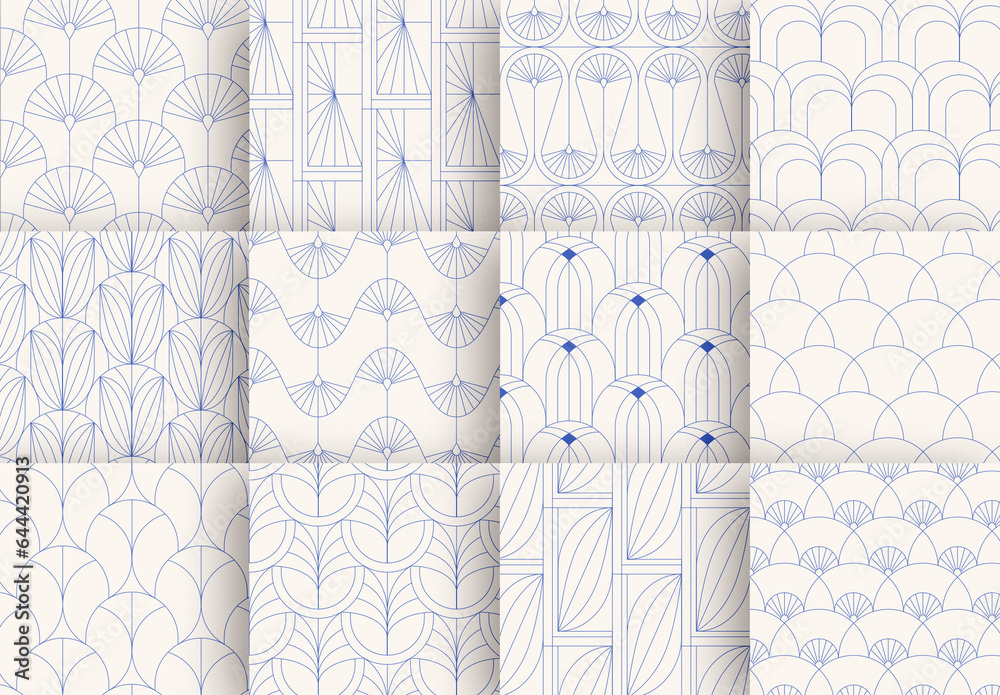 Modern Art Deco Patterns Set in Cream and Blue Stock Template | Adobe Stock