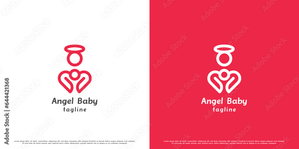 Mother baby love logo design illustration. Silhouette of angel shape ...