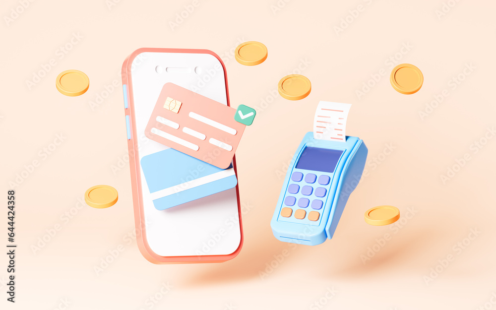 Cartoon pos machine and mobile phone, 3d rendering. Stock Illustration ...