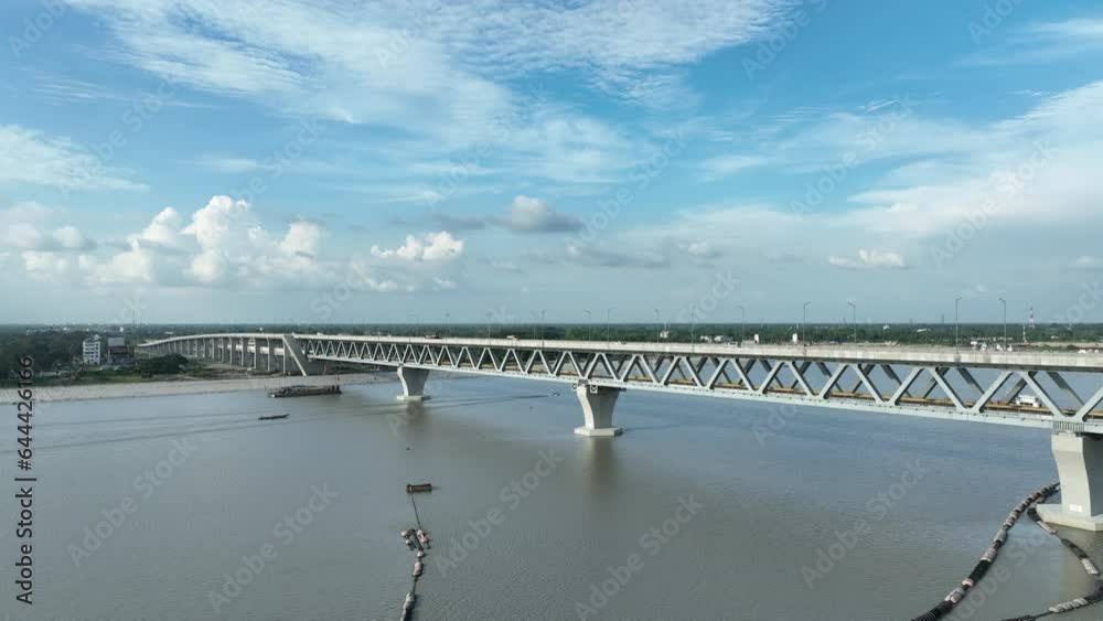 Aerial view of The Padma Multipurpose Bridge, the largest bridge, over ...