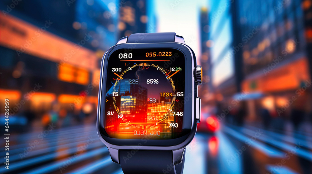 Wearable smartwatch updating real-time financial alerts, Stock Photo ...