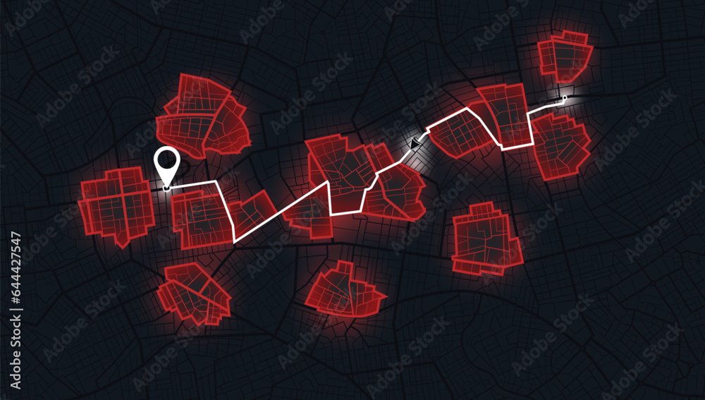 Closed area, district, road. Detailed view of city from above. City ...