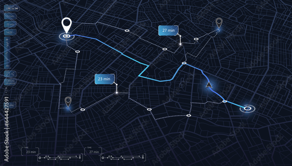 Perspective GPS navigator screen. Geometric element, online navigation ...