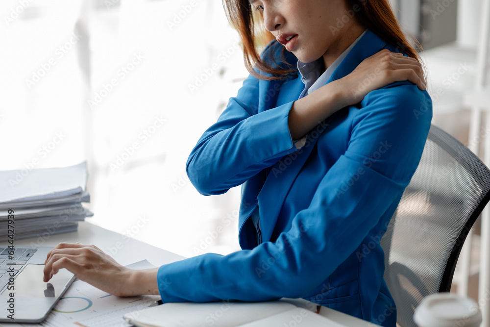Asian woman in a startup company office, businesswoman poses stressed ...