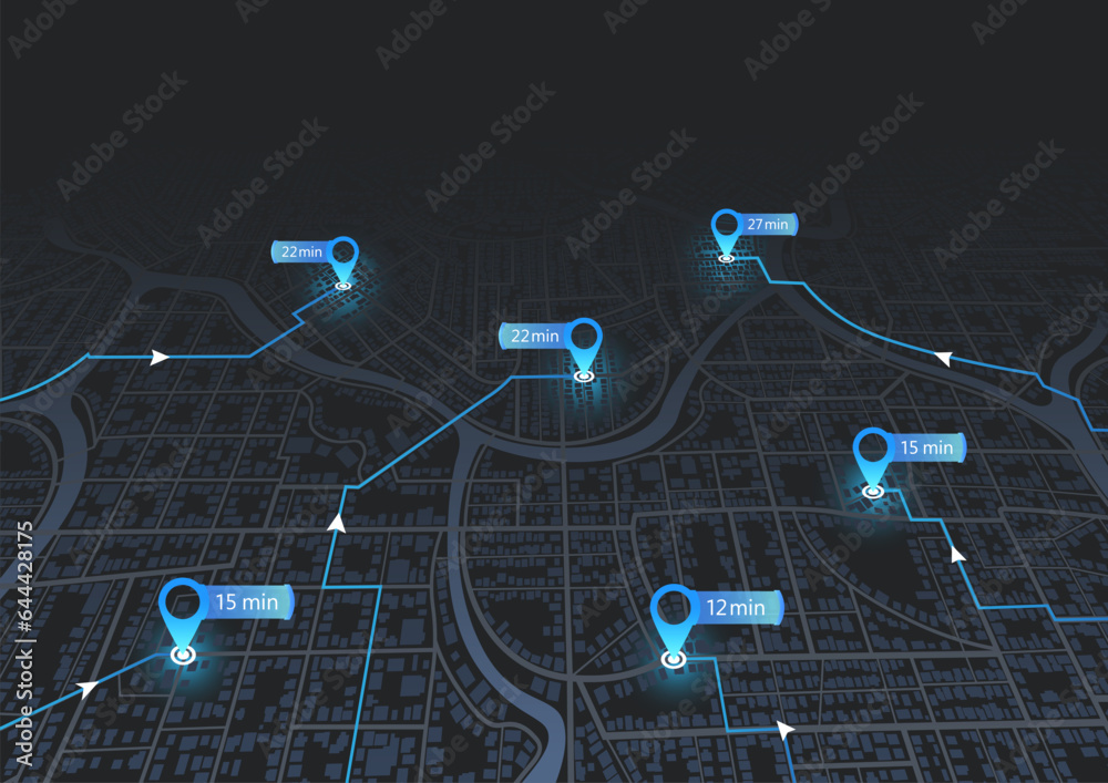 Isometric Map city with gps pins. Direction markers for navigation ...
