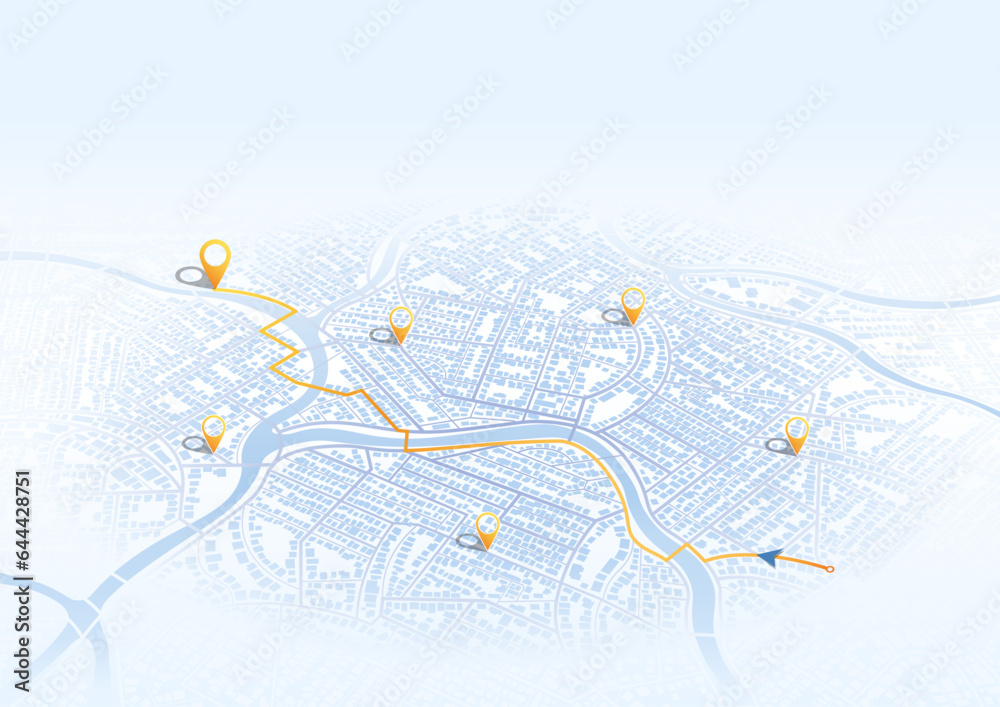 Isometric Gps map navigation to house. View from above map buildings ...