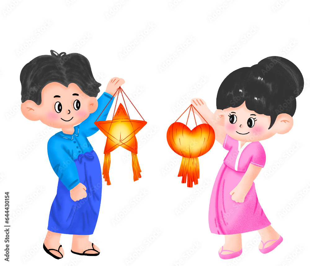 Myanmar Lighting Festival characters, lanterns, paintings Stock ...