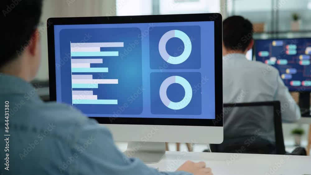 Asia people expert man tech talent working on project predict sales ...