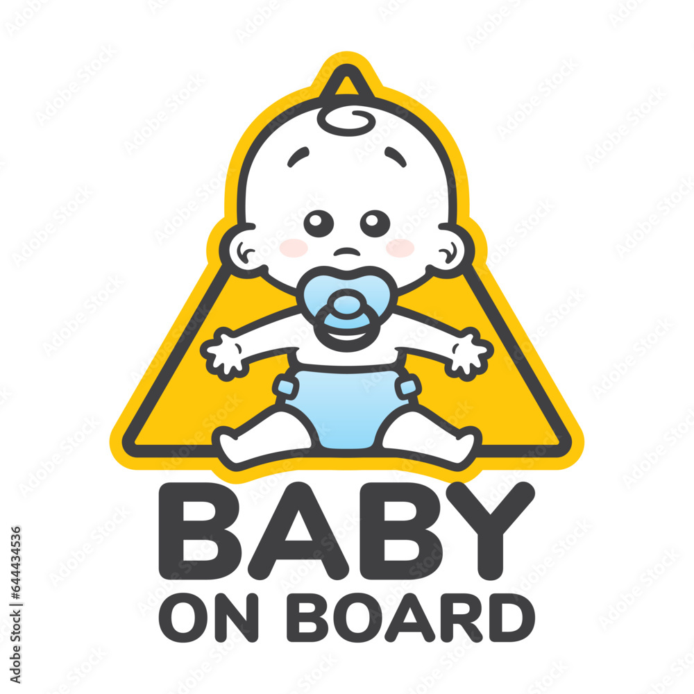 Vector yellow triangle sign with boy with pacifier and text - Baby on ...
